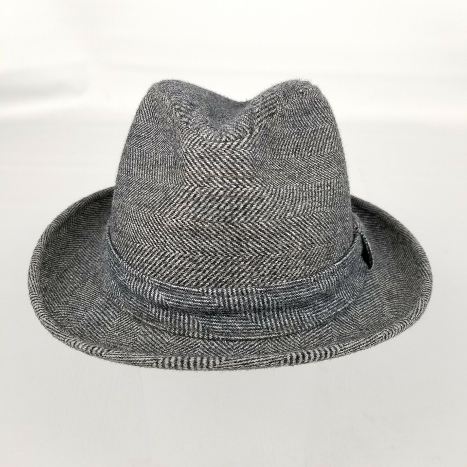 Vintage Stetson Mallory Mens Fedora Hat Tweed Gray Herringbone Size ...