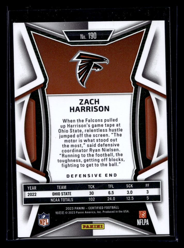 2023 Panini Certified Football ZACH HARRISON Orange Mirror RC #165/275 ...