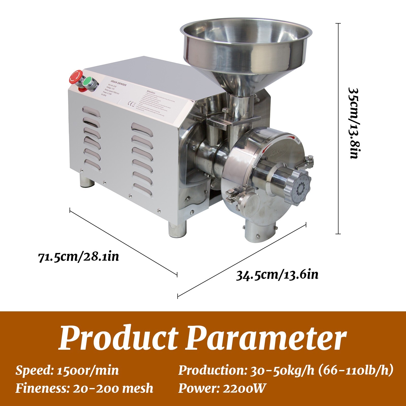 Clivia Commercial Grinding Machine Electric Grain Mill Grinder 2200W 30 ...