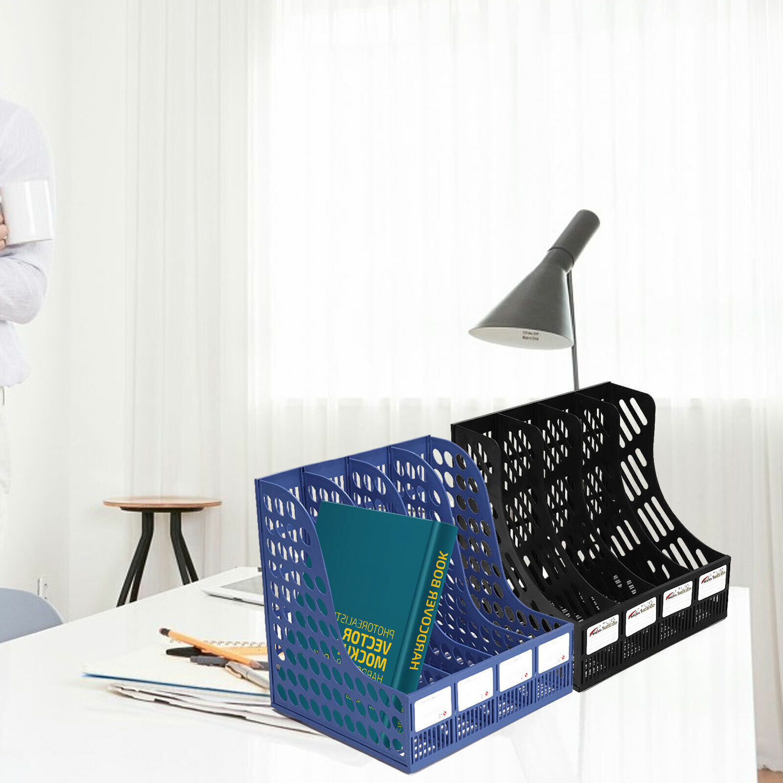 4 Slots Plastic File Shelf Rack Desktop Magazine Holders Desk Tidy ...