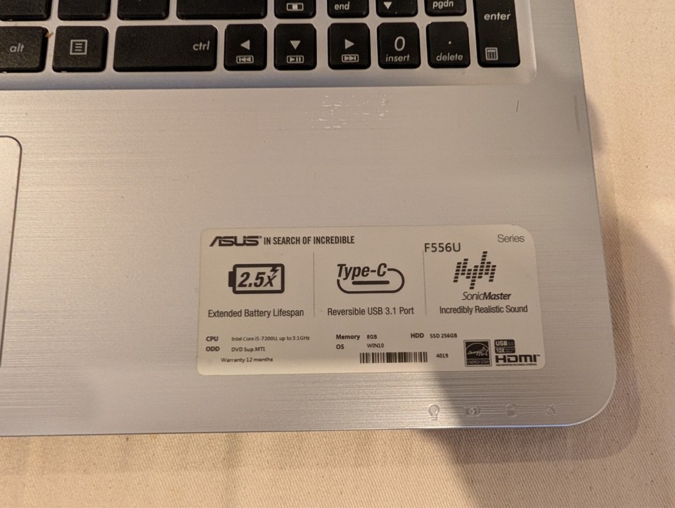 ASUS F556U 15.6" Laptop i5-7200U 2.50GHz 8GB RAM 238GB SSD 10 Pro Bad ...