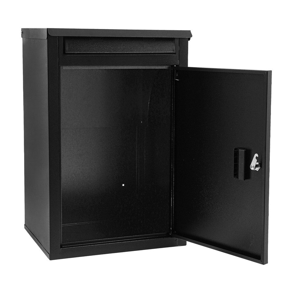 Black Delivery Box Wall-Mounted Parcel Drop Box Mail Box with Key Lock ...