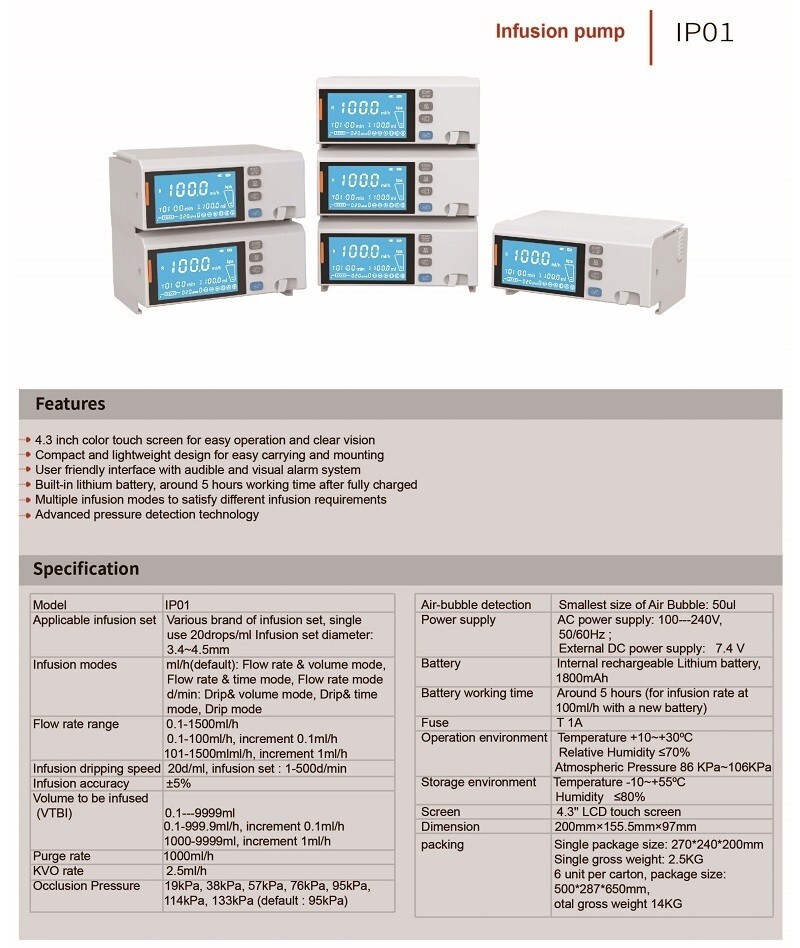 4.3 inch Infusion Pump Multiple Infusion modesTouch Screen Stackable ...