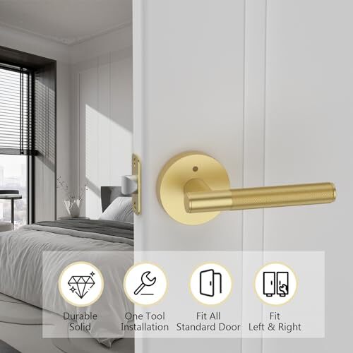 3 Pack Brushed Gold Interior Privacy knurled Door Handles, Heavy Duty ...