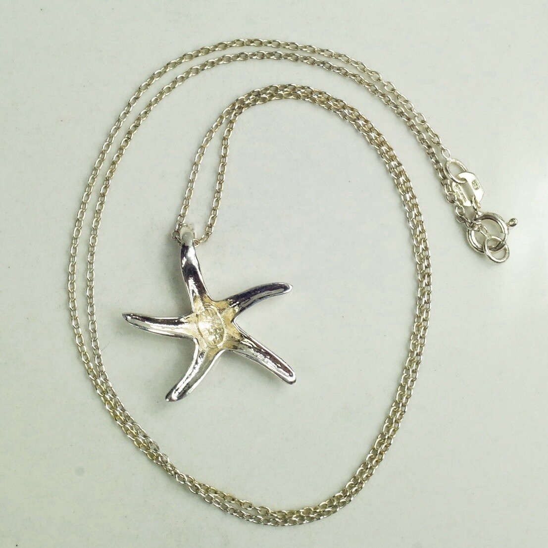 Sterling Silver Starfish Pendant On 16" 1mm Cable Chain Marine Ocean ...