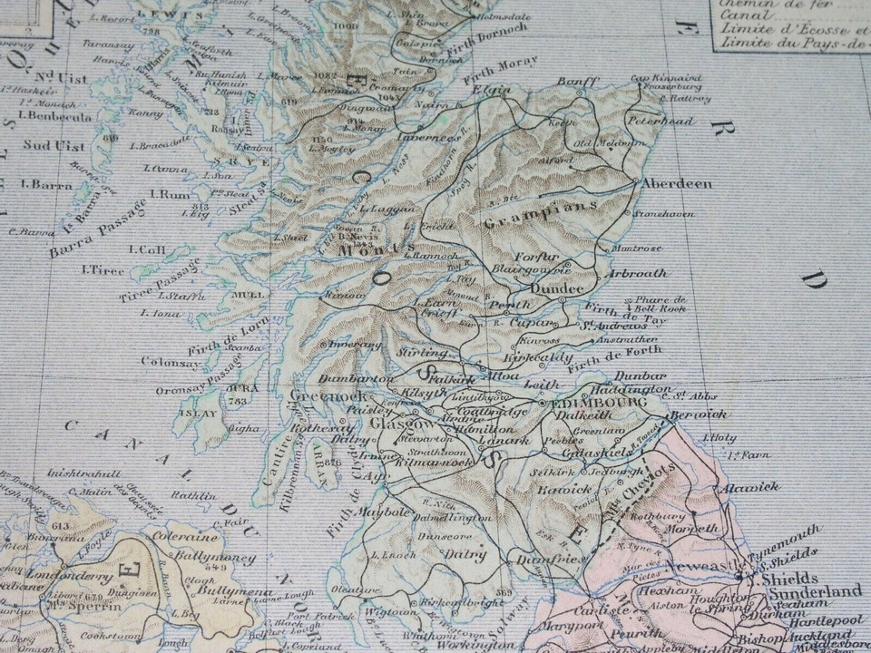 1887 ANTIQUE MAP OF GREAT BRITAIN UNITED KINGDOM ENGLAND SCOTLAND ...