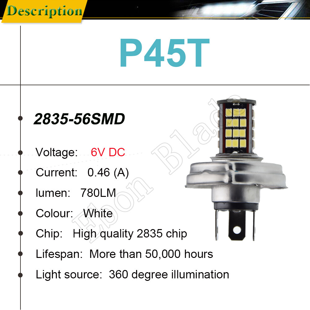 2Pcs P45T LED Headlight Light Bulb Cold White 6000K Motorcycle ...