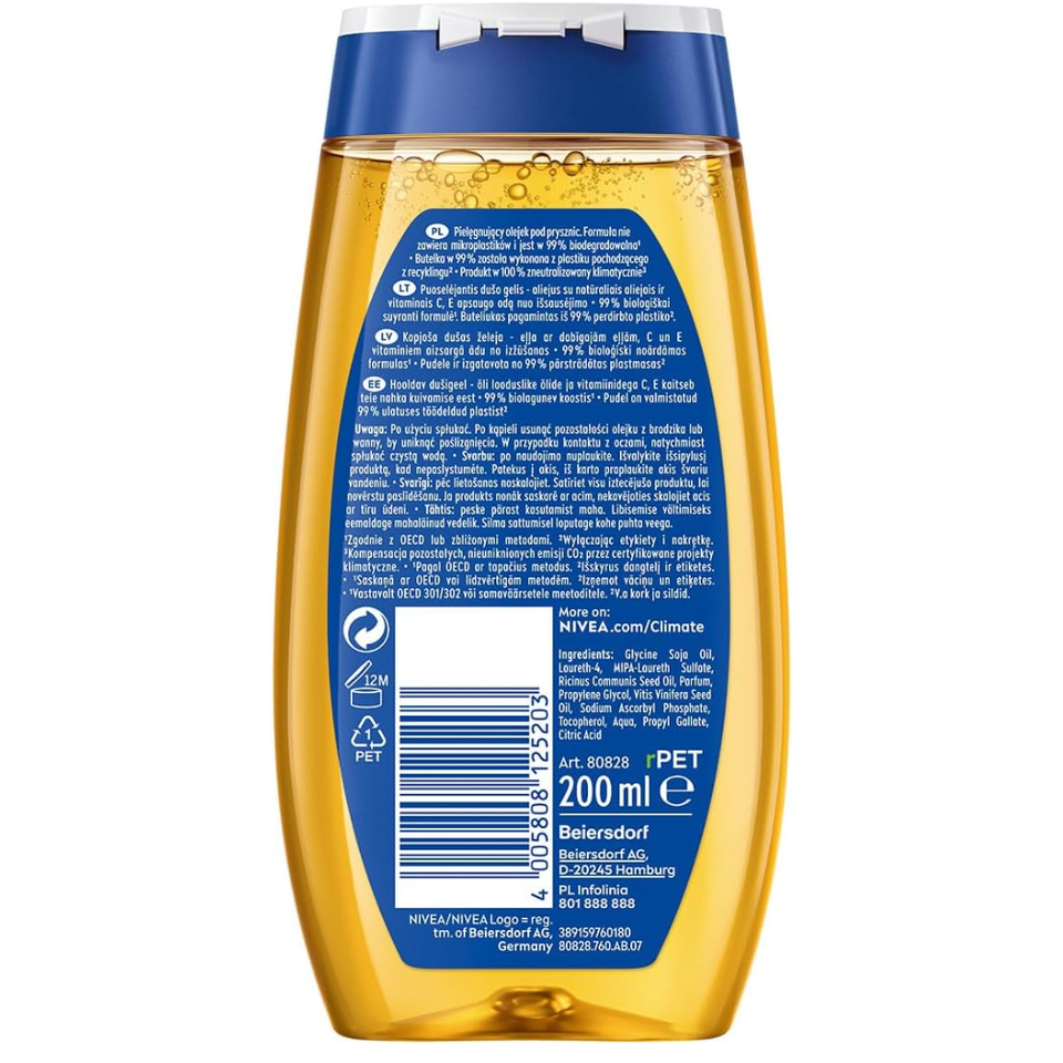 Nivea Shower Oil Rich Care Natural Oils Vitamin C & E Dry Skin 200 ml 6 ...