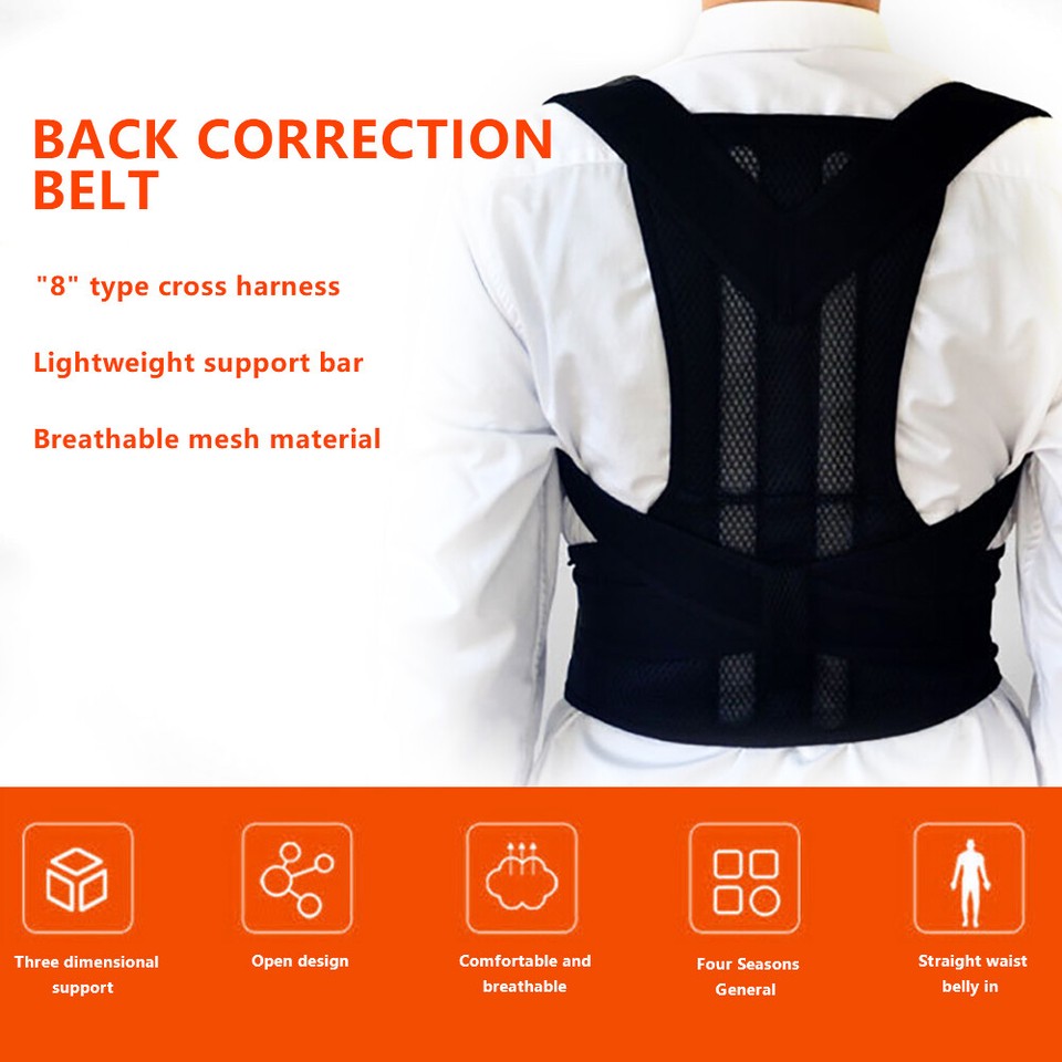 Posture Corrector Adjustable Low Back Support Shoulder Brace Belt Gym ...