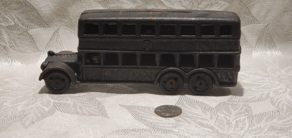 A C Williams? Cast Iron Double Decker Bus & Driver - Toy Black Metal ...