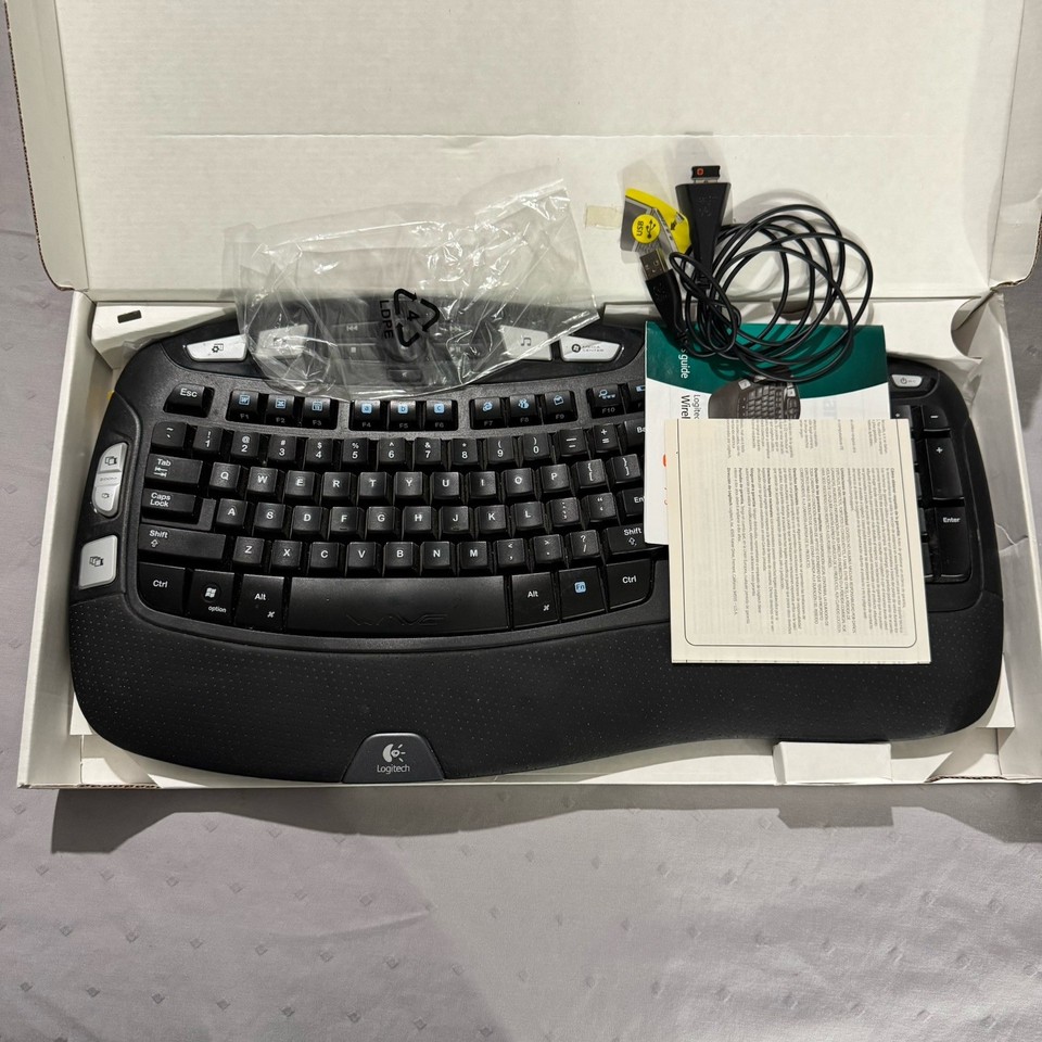 Logitech K350 Keyboard Wave Comfort Ergonomic Wireless Keyboard Black w ...