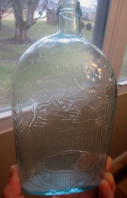 NICE AQUA QUART HISTORIC UNION FLASK CLASPED HANDS 1860'S ERA CLEAN L ...