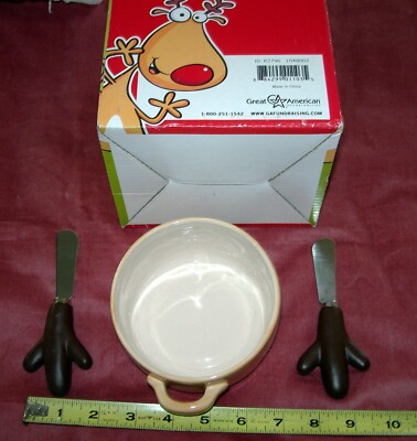Reindeer Dip Bowl With Spreader Set. Rudy's Wishes | eBay