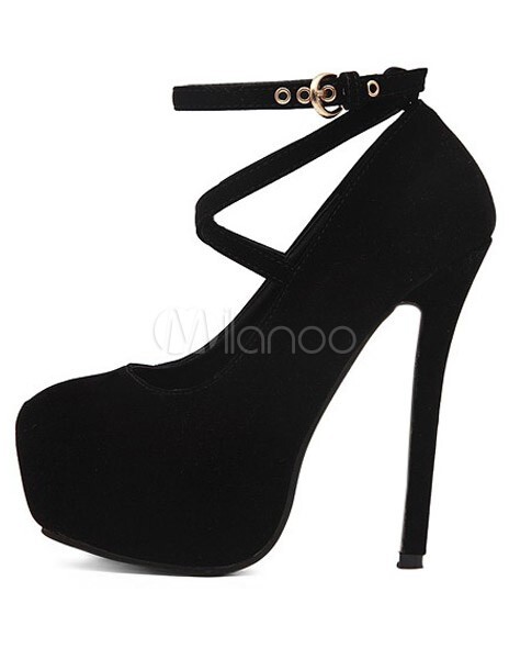 Women's Black Platform Heels Round Toe Ankle Strap Pumps New US 7.5 | eBay