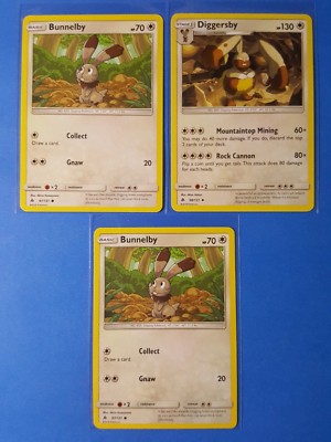 3x Diggersby 98/131, 4x Bunnelby 97/131 Pokemon card SM Forbidden Light ...