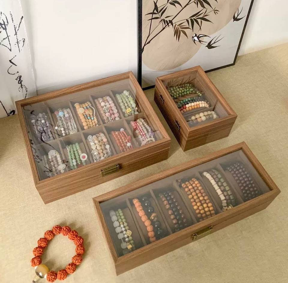 Vintage Wooden Watch Storage Box – 6 Slot Display Case with Glass Lid ...