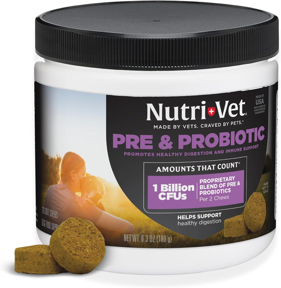 Nutri-Vet Pre and Probiotic for Dogs Digestive Health Support 120 Soft ...