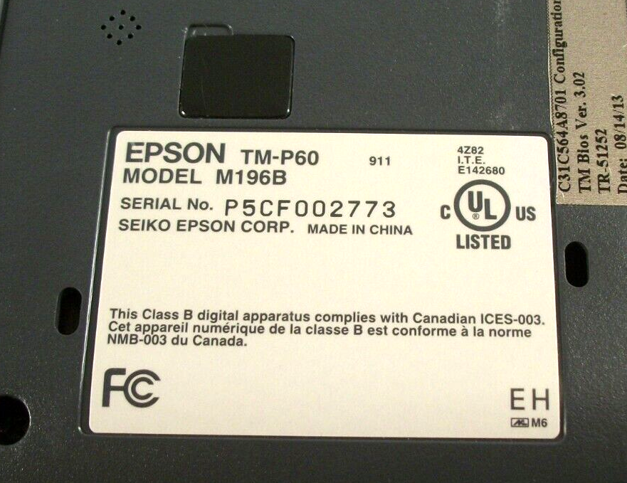 Epson M196B Mobile Thermal Printer TM-P60 | eBay