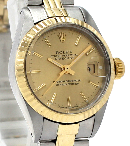 Ladies ROLEX Oyster Perpetual Gold & Steel Datejust Gold Stick Dial ...