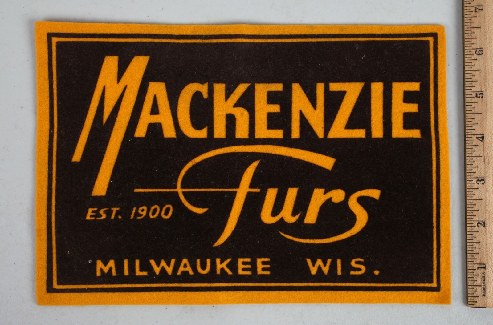 Vintage Advertising Cloth Felt Patch Mackenzie Furs Milwaukee Wisconsin ...