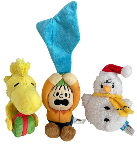 Lot 3 Bark Box Peanuts Charlie Brown Snowman Woodstock & Linus Squeak ...
