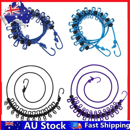 Elastic Clothes Line with 12 Hooks Windproof Clothes Lanyard for ...