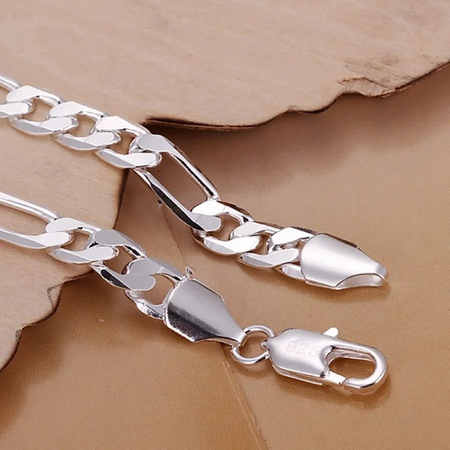 925 Sterling Silver Figaro Chain Bracelet 6-8mm 20cm for Men & Women ...
