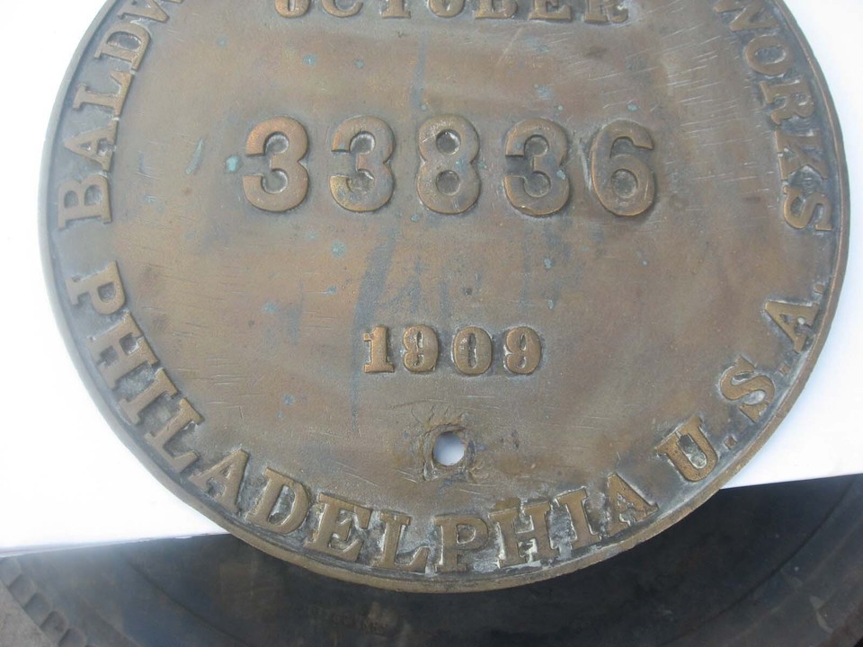 OLD 1909 BALDWIN LOCOMOTIVE WORKS BUILDERS PLATE PHILA USA BRASS TRAIN ...