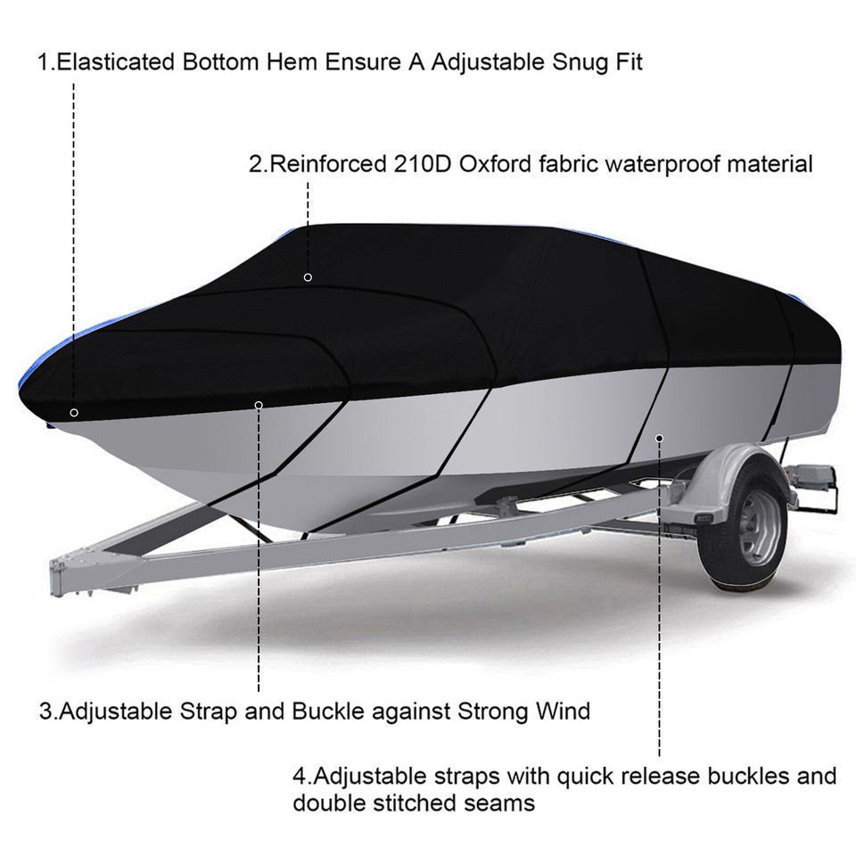 Waterproof Trailerable Runabout Boat Cover Fit V-Hull Tri-Hull Fishing ...