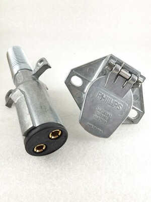 Trailer Plug & Socket Phillips 200 AMP Aux Power 2 Pin Round Large ...