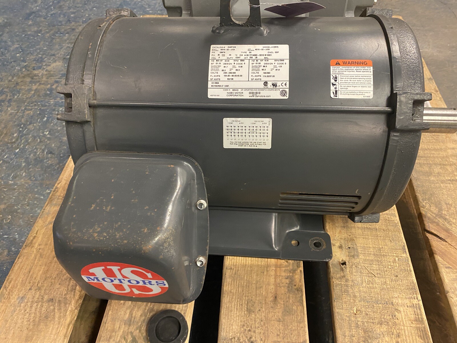 US Motors,D40P1DS,40HP MOTOR 3560RPM 208-230/460V FRAME 286TS | eBay