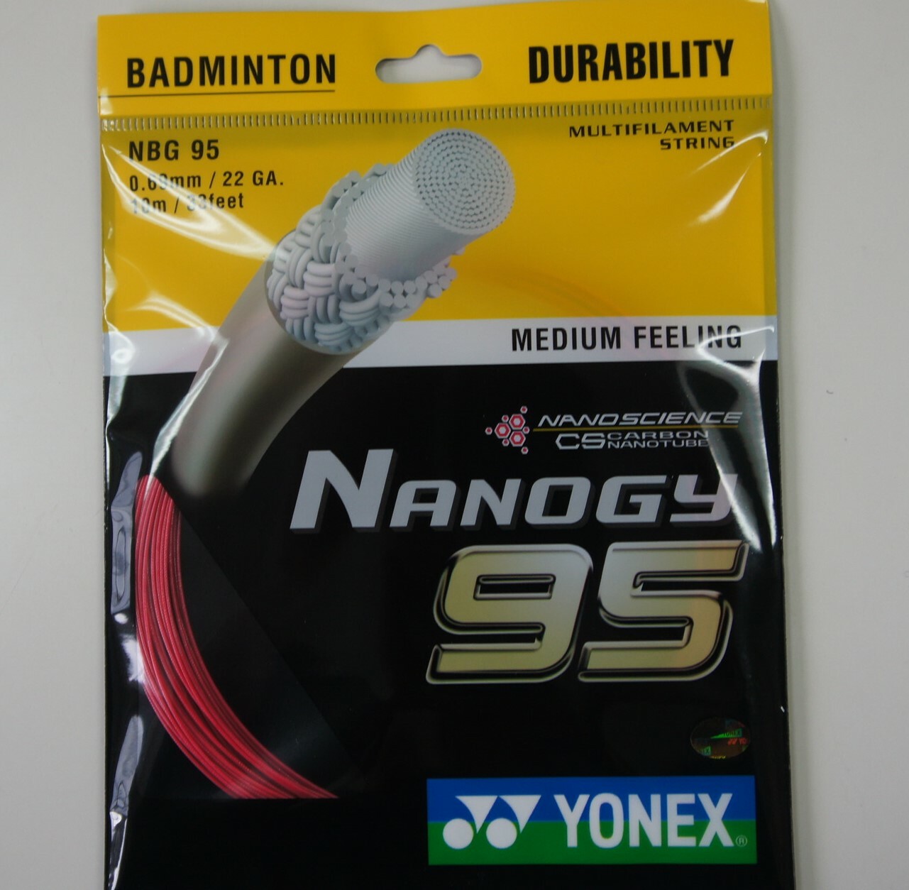 5 Pkts YONEX Badminton Nanogy 95 NBG 95 String, Red, Durable ...