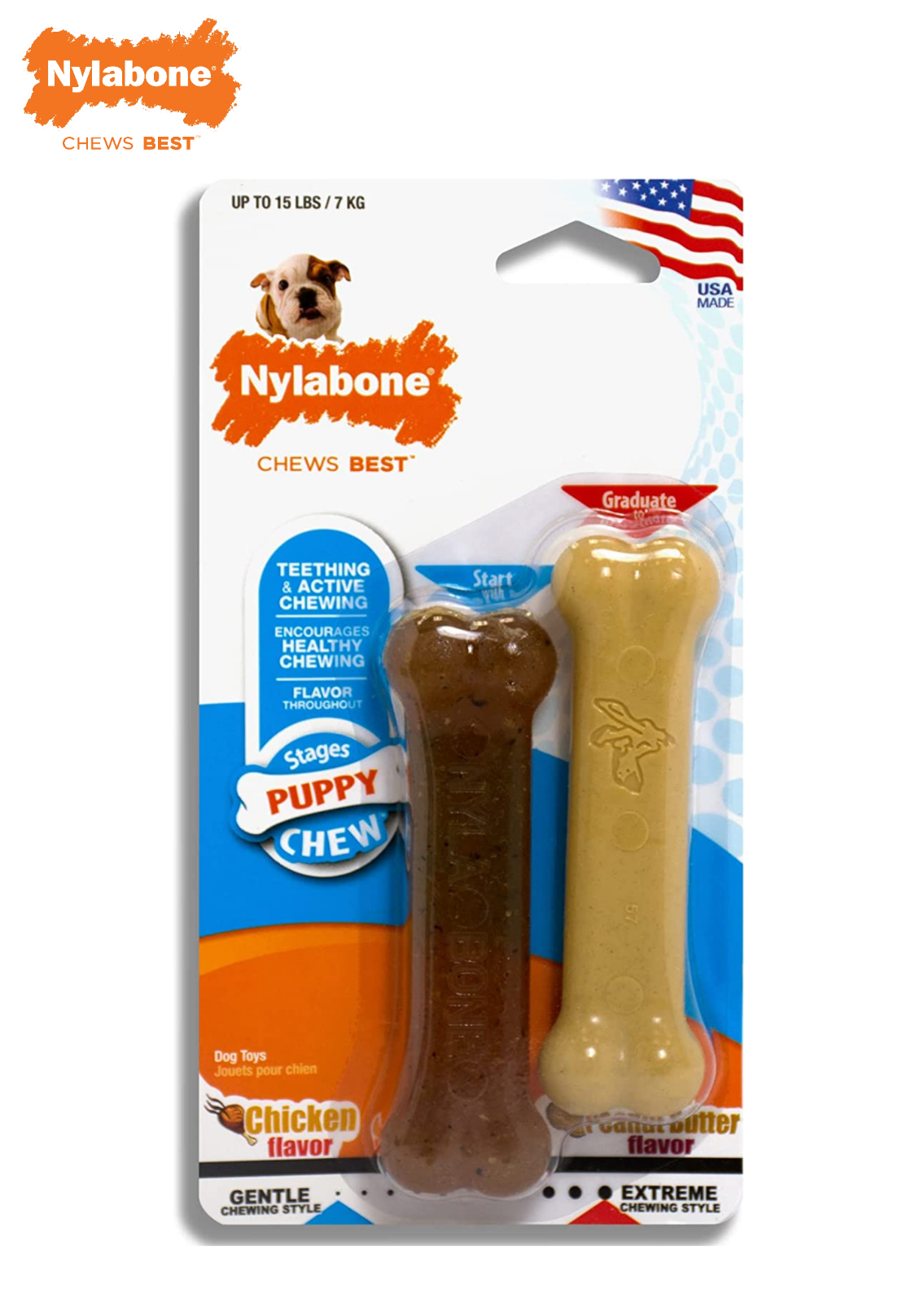 NYLABONE TWIN PACK PUPPY GENTLE NYLON CHEW TOYS PEANUT BUTTER & CHICKEN ...