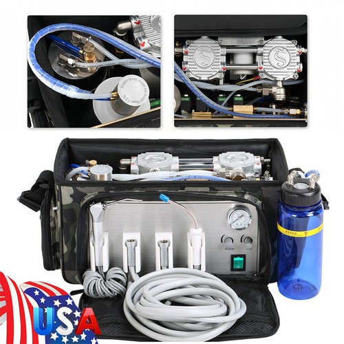 Suction System 3 Way Syringe Portable W/ Air Compressor Dental Unit UPS ...