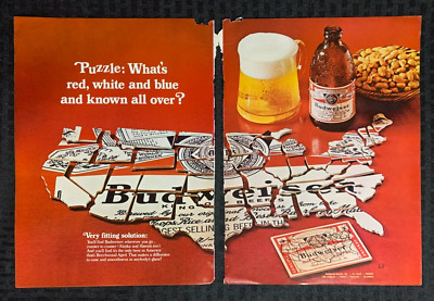 1968 BUDWEISER 8x11" Print Ad FN 6.0 Puzzle Whats Red White and Blue ...