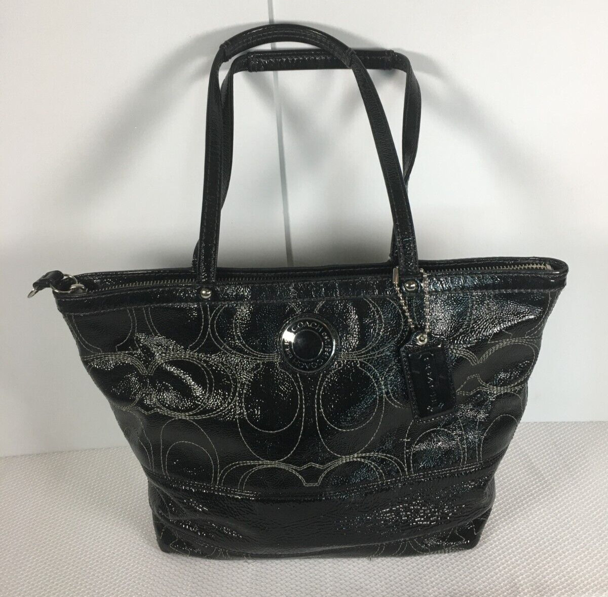 Vintage Coach Signature Stitch Black Patent Leather S… - Gem