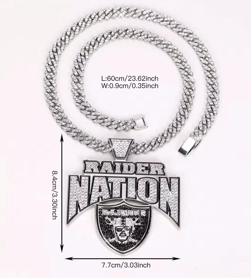 Raiders Nation Gem Chain 24" Iced Out Pendant Necklace NFL Fan Jewelry ...