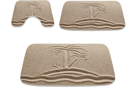 Beach Sand Coconut Palm Tree Bathroom Rugs 20 x 31 Tropical 3 PCS ...