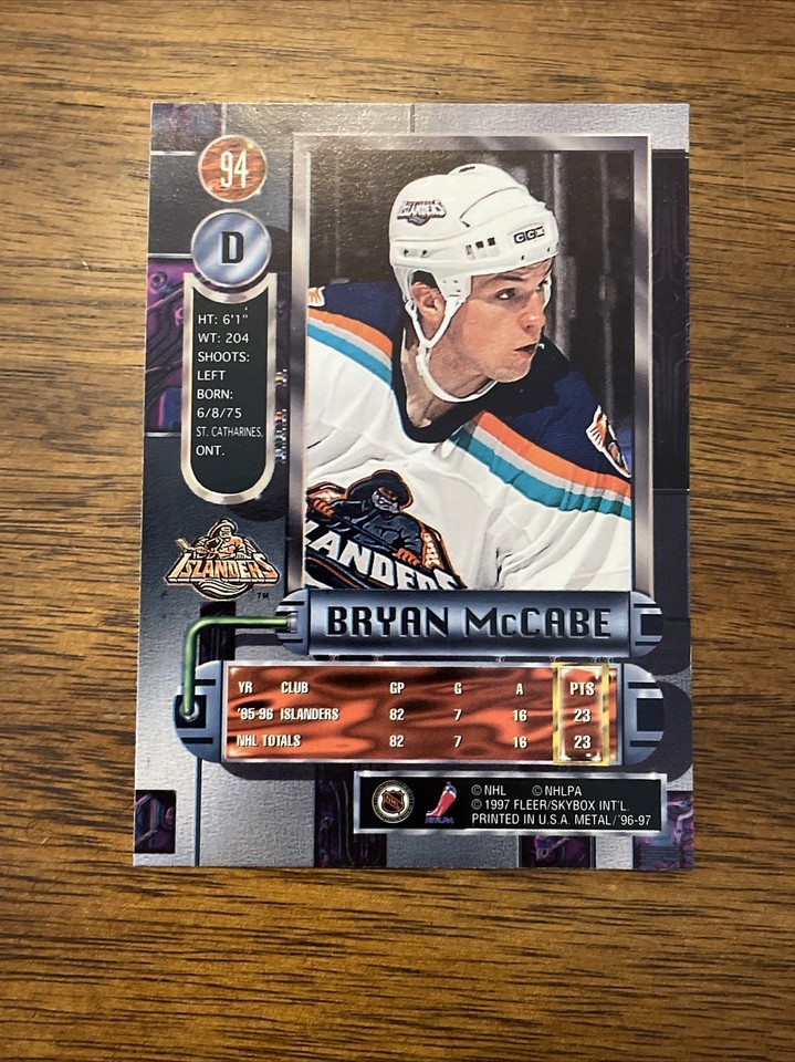 1996-97 Fleer/Skybox METAL UNIVERSE #94 Bryan McCabe NEW YORK ISLANDERS ...