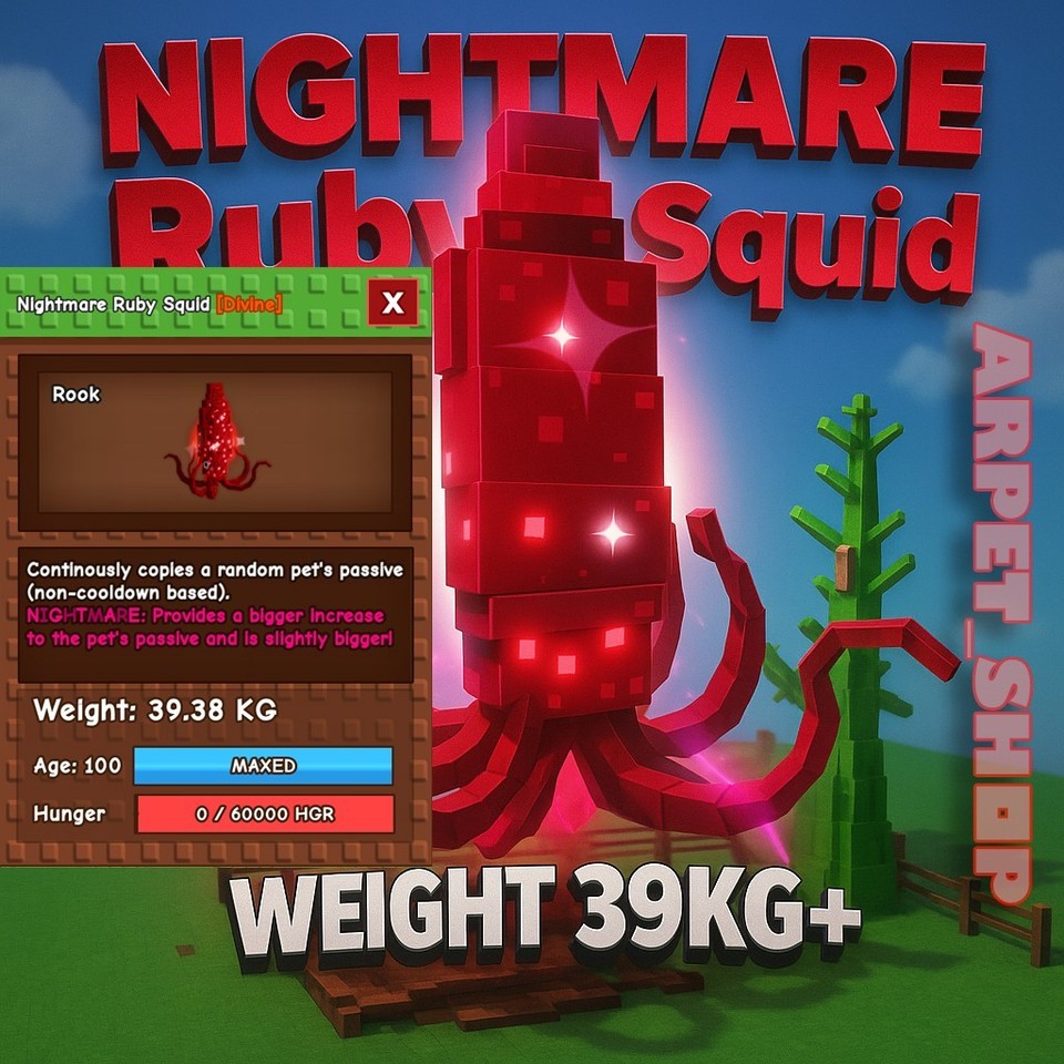 [🐶] Roblox GROW A GARDEN | NIGHTMARE RUBY SQUID 28~61KG+ | INSTANT DELIVERY☑️ | eBay