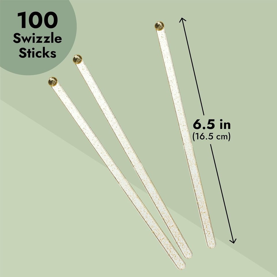 Blue Panda 100 Pack Gold Swizzle Sticks for Cocktails, 6.5 Inches Long ...