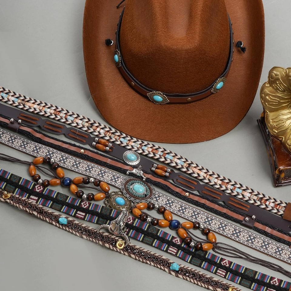 8 PCS Hat Bands for Cowboy Hats Retro Ethnic Handmade Decorative ...