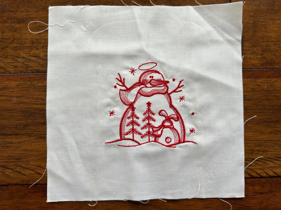 10 Christmas Redwork Machine Embroidered Quilt blocks, Snowmen, Birds ...