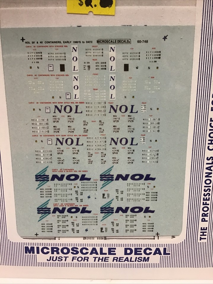 Microscale Decal N Scale 60-748: NOL (Neptune Orient Lines) 20’,40 ...