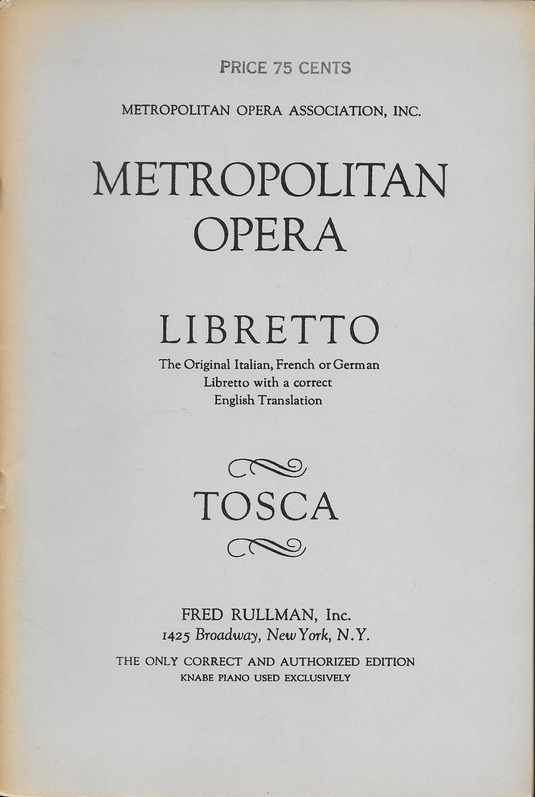 Tosca - Libretto | eBay
