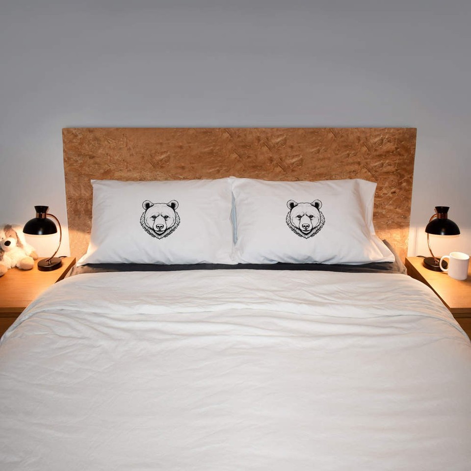 2 x 'Bear Head' Cotton Pillow Cases (PW00047429) | eBay