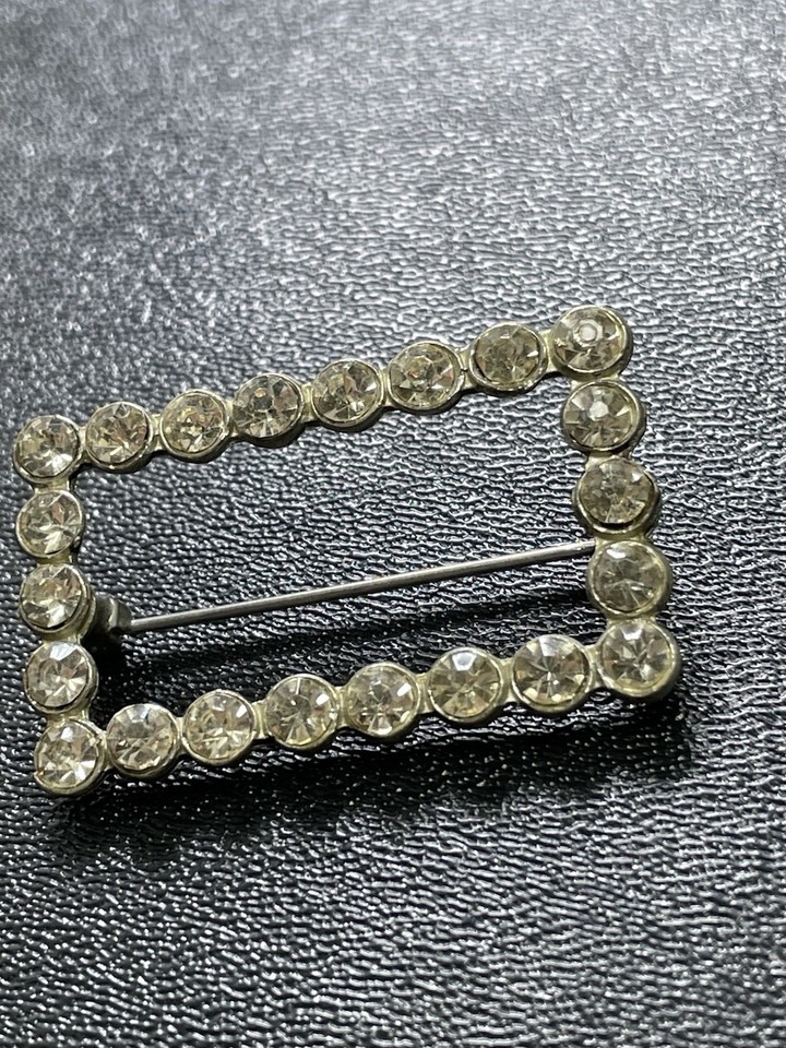 Vintage Antique 1930’s Crystal Rhinestone Pot Metal Rectangular Brooch ...