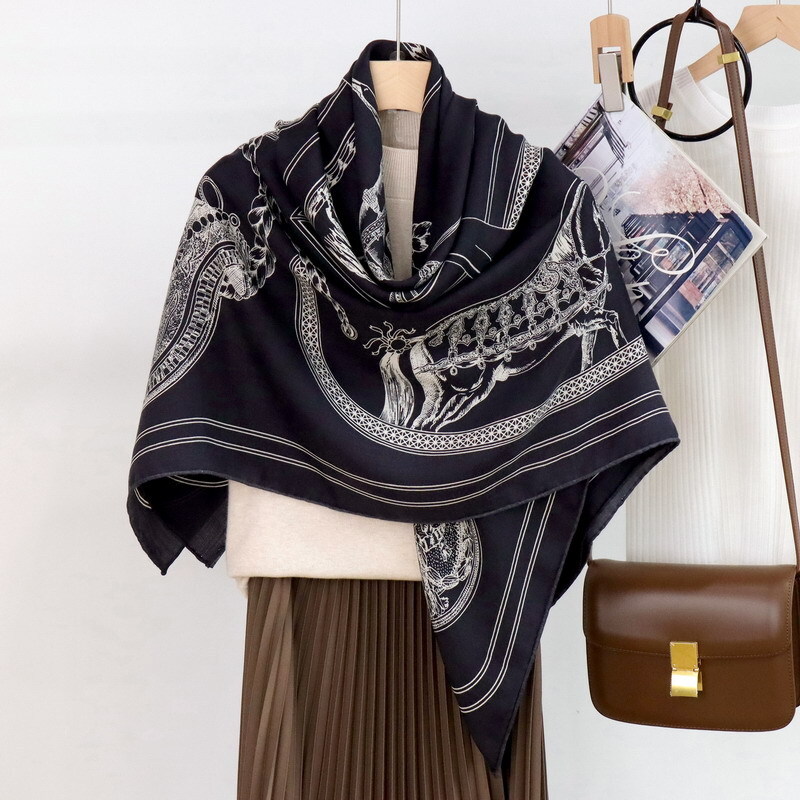 Pure Cashmere & Silk Wrap Stole Scarf Fashion Print Square Shawl Hand ...