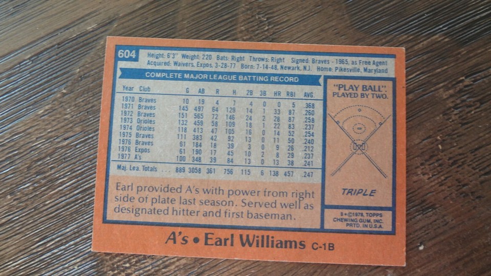 1978 TOPPS # 604 EARL WILLIAMS BASEBALL CARD | eBay
