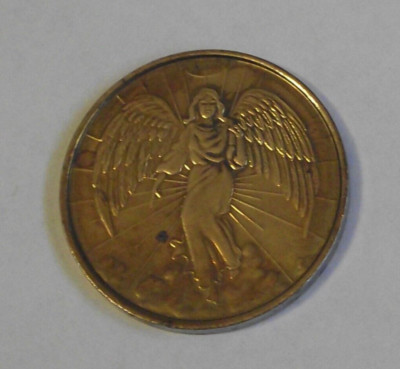 Vtg Gold tone double sided Guardian Angel pocket protection coin token ...